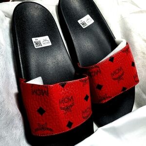 MCM | Shoes | Mcm Black And Red Slide Sandals | Poshmark